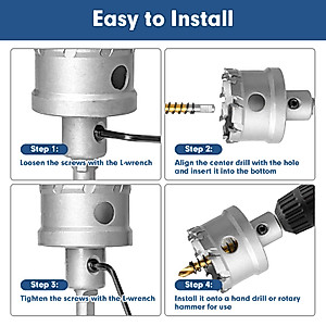 YOSIGHT 13Pcs Upgrade Heavy Duty Carbide Hole Saw Kit - Metal Steel Hole Saw Drill Bits TCT Hole Cutter with 1Pc Center Drill 2Pcs L-Wrench - Hole Saw Set for Metal, Steel, Iron, Alloy, Copper