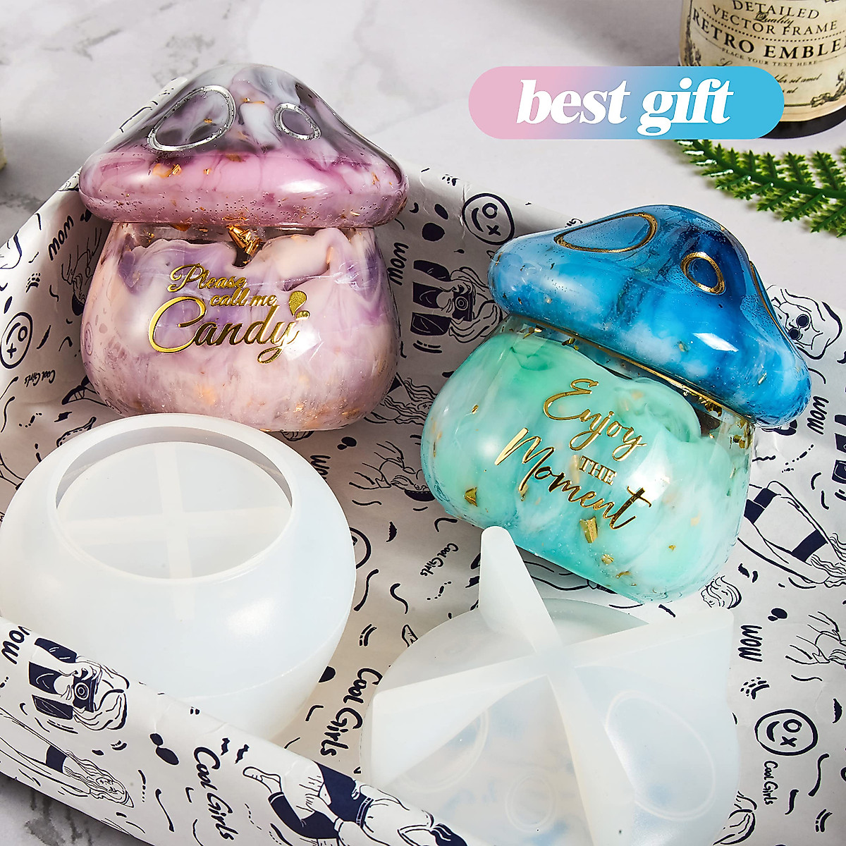 ISSEVE Jars Resin Molds, Mushroom Jars Silicone Molds with Lid, Resin Jar Silicone Molds for Storage Box, Candy Jewelry Container ,Home Decoration, DIY Resin Epoxy Casting Craft