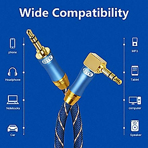 90 Degree Right Angle Aux Cable - [24K Gold-Plated,Sound Quality]EMK Audio Stereo Male to Male Cable for Laptop, Tablets, MP3 Players,Car/Home Aux Stereo, Speaker or More (16Ft/5Meters)