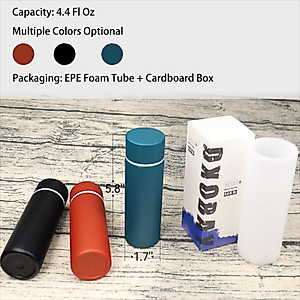 Dxobay Cute Small Water Bottle, 4.4 Fl. Oz, Blue Powder Coated, Mini Slim Flask for Kids, Portable Skinny Purse Water Bottle, Vacuum Insulated Reusable Leak Proof Stainless Steel Hydroflask Thermos