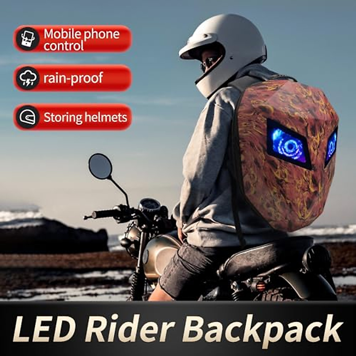 Taysem LED Backpack with Eyes Led - LED Motorcycle Backpacks for Men Backpack with Digital Moving Eyes (E)
