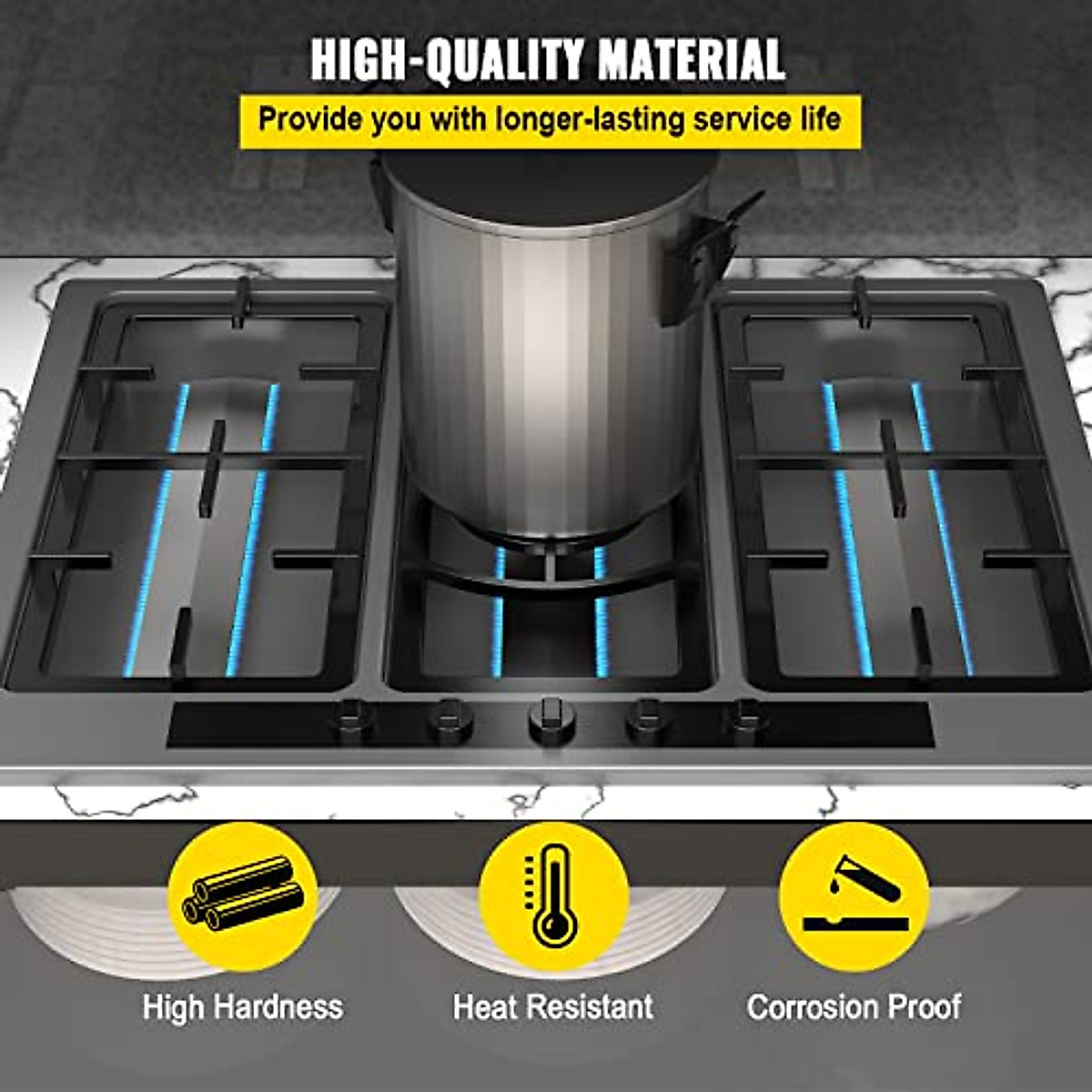 VEVOR Grill Burners, Stainless Steel BBQ Burners Replacement, 4 Packs Grill Burner Replacement, Flame Grill with 16.1" Length Barbecue Replacement Parts with Evenly Burning for Premium Gas Grills
