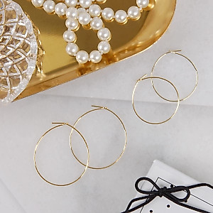 Humble Chic Thin Hoop Earrings for Women - Hypoallergenic Lightweight Wire Threader Loop Drop Dangles, Safe for Sensitive Ears, 18K Yellow - 1.5 inch