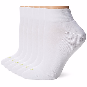 HUE womens Quarter Top With Cushion, 6-pack athletic socks, White, One Size US