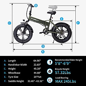 ONEBOT T6F Electric Bike Foldable 20" X 4.0" Fat Tire Electric Bicycle with 350W Motor, 48V 10.5AH Removable Battery Ebike Rear Motor with 6 Speed Gear