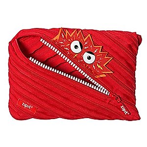 ZIPIT Talking Monstar Large Pencil Case, Holds Up to 60 Pens, Made of One Long Zipper! (Red)