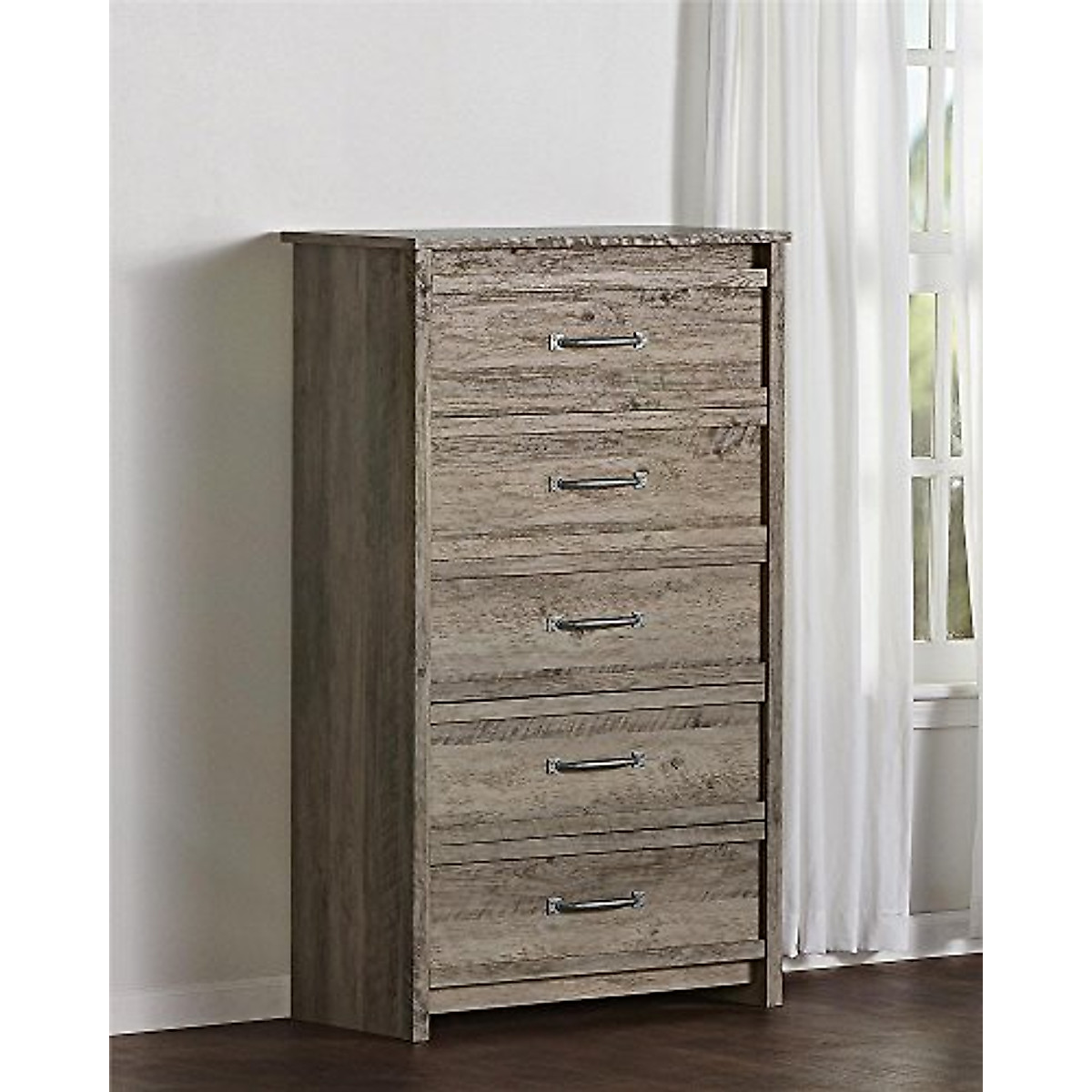 Ameriwood Home Bassinger 5 Drawer Dresser, Gray Oak