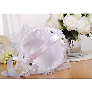 2 PCS Wedding Flower Baskets for Girls,Creative Hand-held Lace Romantic White Flower Baskets for for Flower Bride/Kids Hand Held Wedding Ceremony Party Accessories