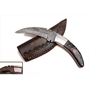 NUSHBA 004 Handmade Knife Raisin Sheet 8 inch Hunting Skinner knife Fixed Blade Hunting Knife, Damascus Steel Blade, Raisin Sheet Handle -Best Hunting Knife with Sheath