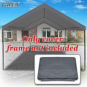 Strong Camel 10'x20' Carport Replacement Canopy Cover for Tent Top Garage Shelter Cover w Ball Bungees (Only Cover, Frame is not Included) (with Edge, Grey)