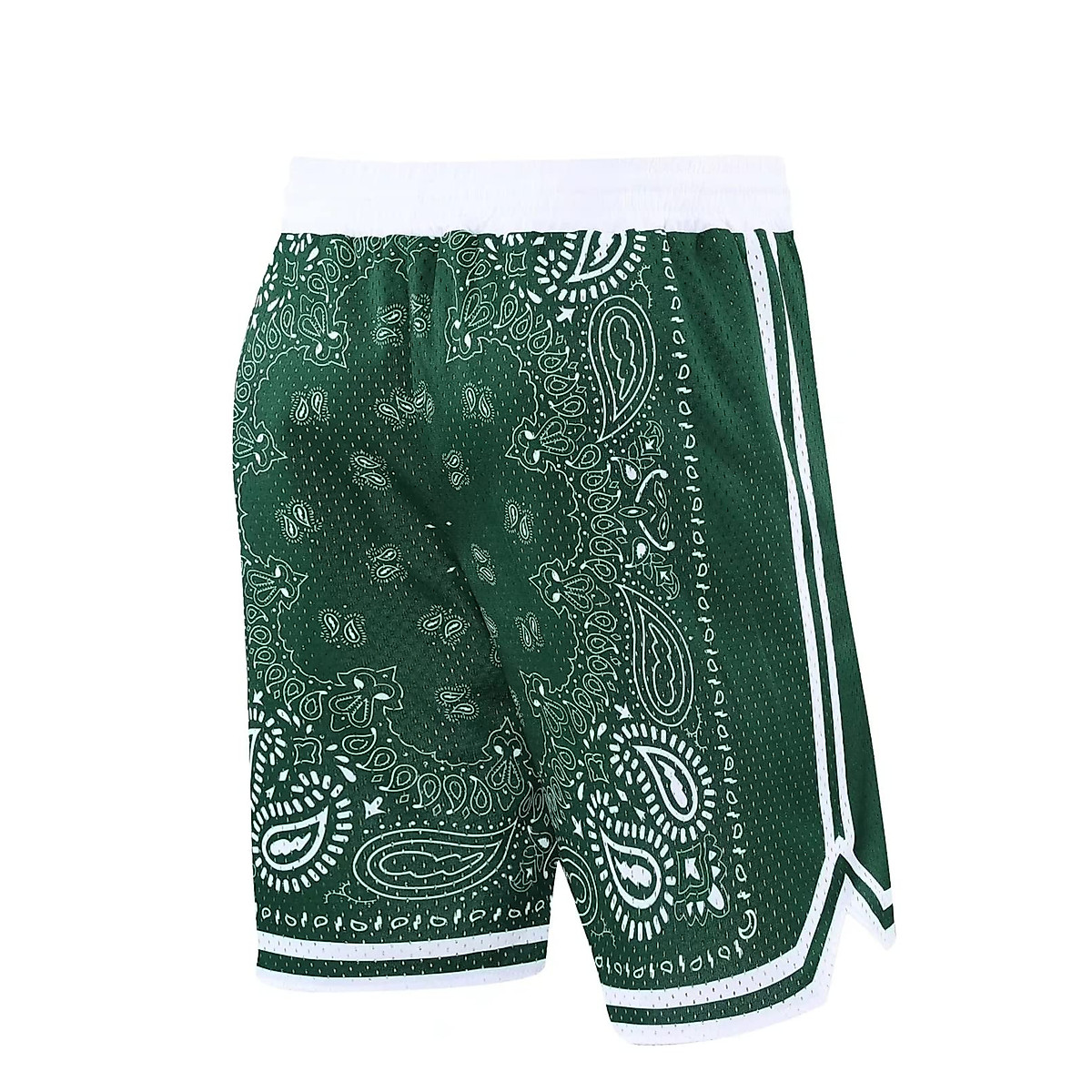 BOOMLEMON Men's Basketball Shorts Workout Athletic Paisley Shorts Mesh Print Running Short Pants(Green XS)