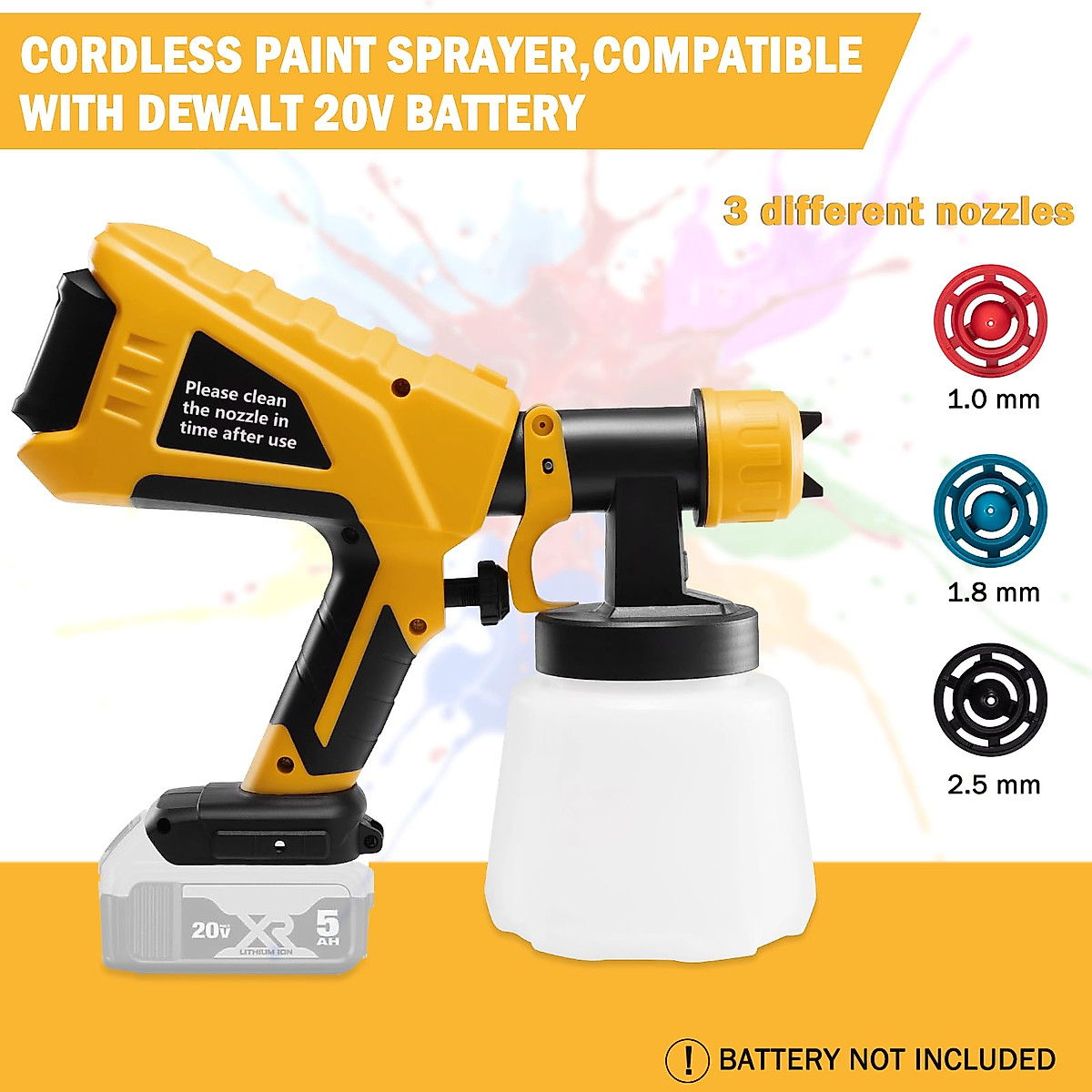 Cordless Paint Sprayer for Dewalt 20v Battery Airless Electric HVLP Spray Paint Gun Tools for House Painting/Home Interior and Exterior/Wood/Walls/Furniture/Floor/Fence (No Battery)