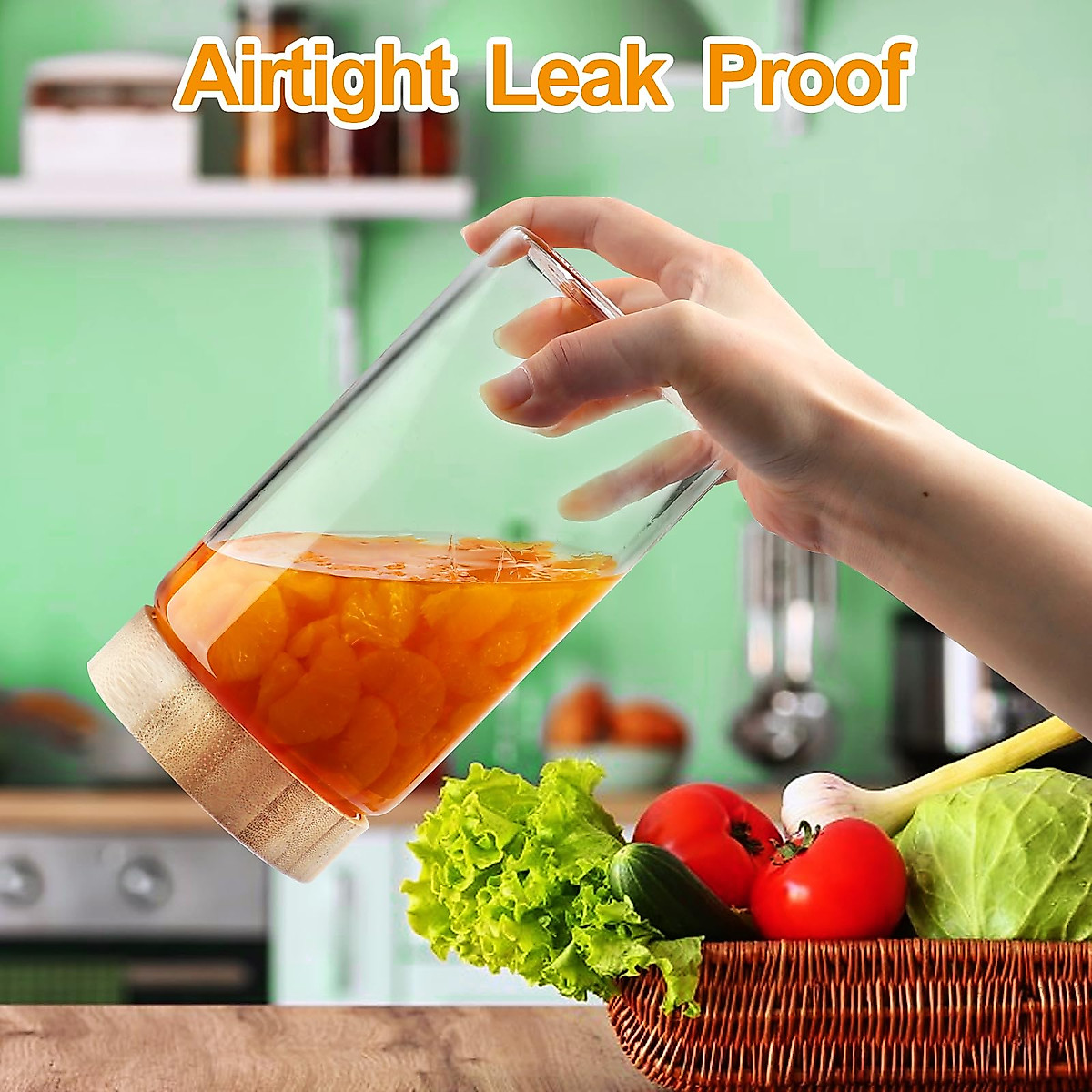 AISIPRIN 12 Pcs Glass Spice Jars with Bamboo Airtight Lids and 114 Labels - 9oz Small Food Storage Containers for Kitchen, Coffee, Herb - Marker and Brush Included