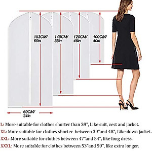 Hanging Garment Bag 24''X40'' White Lightweight Clear Full Zipper Suit Bags (Set of 6) PEVA Breathable Garment Cover for Suit Closet Clothes Storage