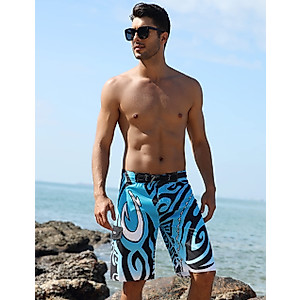 Nonwe Men's Quick Dry Wave Pattern with Mesh Lining Swim Trunks 1610820-30