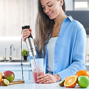 VEVOR Commercial Immersion Blender, 12-Speed Heavy Duty Immersion Blender, Stainless Steel Blade Copper Motor Hand Mixer, Portable Mixer with Measuring Cup, Whisk, Milk Frother, Silver