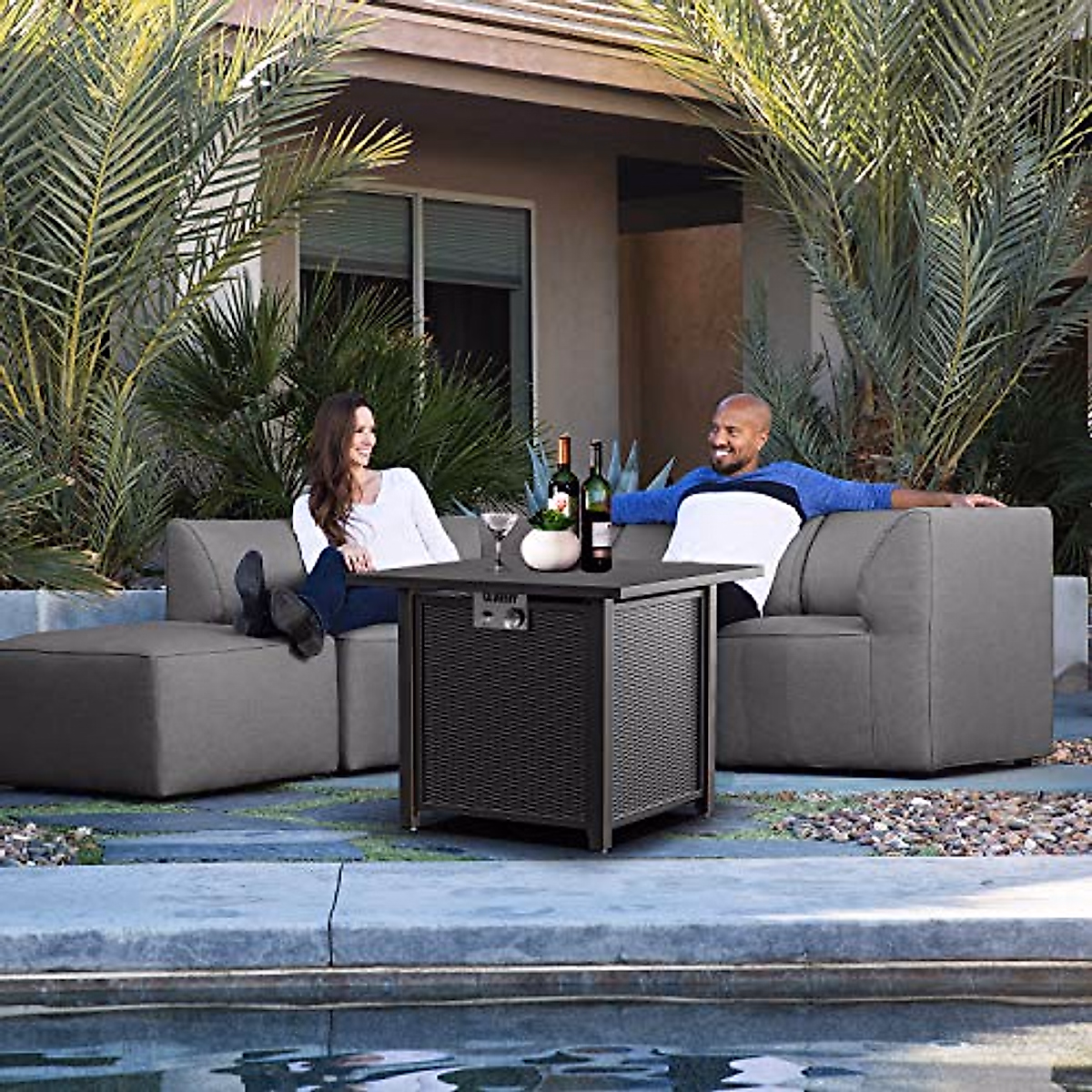 BLUBERY 30" Propane Fire Pit,50,000 BTU Outdoor Fire Pit Table.Wicker Steel Surface,Auto-Ignition,ETL Compliant,Your Garden Warm Companion.