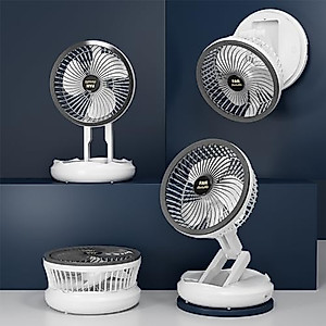 Mihoho Whole Room Air Circulator, 4 Speeds Fan with Light, Cordless Foldable Fan with Lamp for Home, Office, Desk, Outdoor, Ceiling & Wall Mount (Grey)