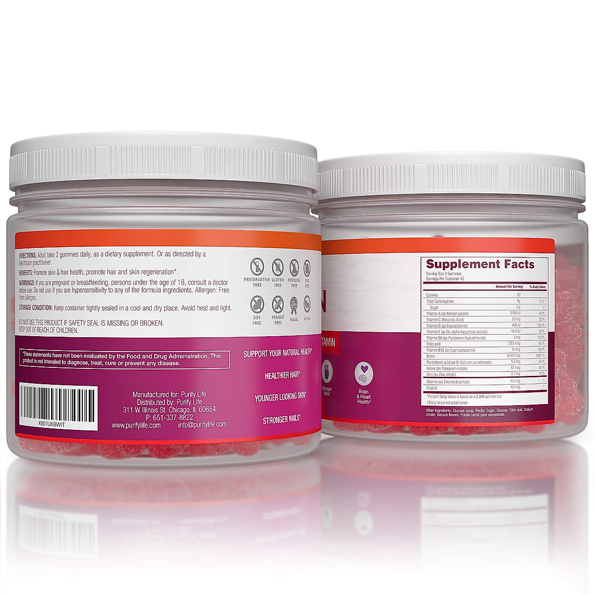 Purify Life Marine Collagen, Biotin, & Vegan Collagen Bundle, Gummies for Hair Skin and Nails (Bulk - 90 Chews), Joint Care Vitamin, Immune Support, Beauty, Detox & Cleanse, Replace Capsules, Pills