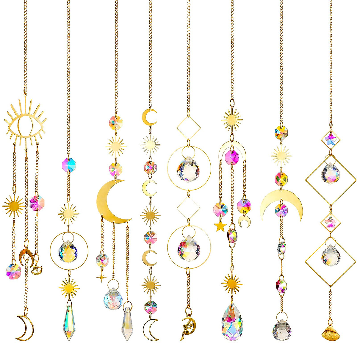 Crystals Hanging Sun Catcher Garden Prism Light Catcher Window Sun Catcher Chandelier Pendant Ornament for Home Office Party Decoration (Rainbow, 10 Pieces)