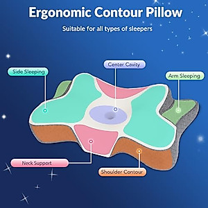 Teemour Memory Foam Pillow for Neck and Shoulder 2 in 1 Pillow for Sleeping, Memory Foam Neck Pillows Neck Support Pillow for Side Back Stomach Sleepers Cooling Pillow with Pillowcase