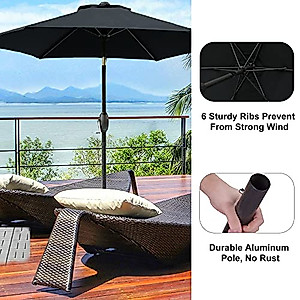 windaze 7.5ft Patio Table Umbrella - Outdoor Market Umbrella with Push Button Tilt and Crank for Garden, Lawn, Backyard, Deck, Pool and Beach, Black