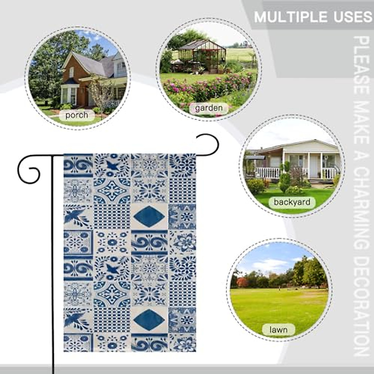 Double-sided garden flag Blue Talavera Mexican Tile Outdoor Flag Garden Flag Yard Outdoor Decoration （12×18in）.