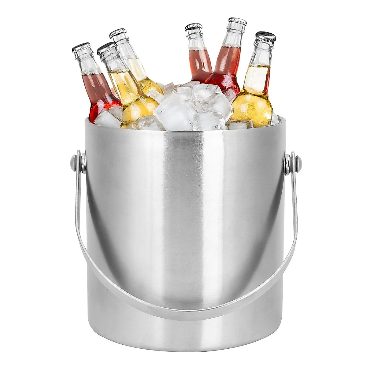 Ice Buckets for Parties, 2L Stainless Steel Ice Bucket with Lid, Double Layer Insulation, Portable Insulated Ice Bucket with Lid, Bar Supplies, Ice Cooler for Party