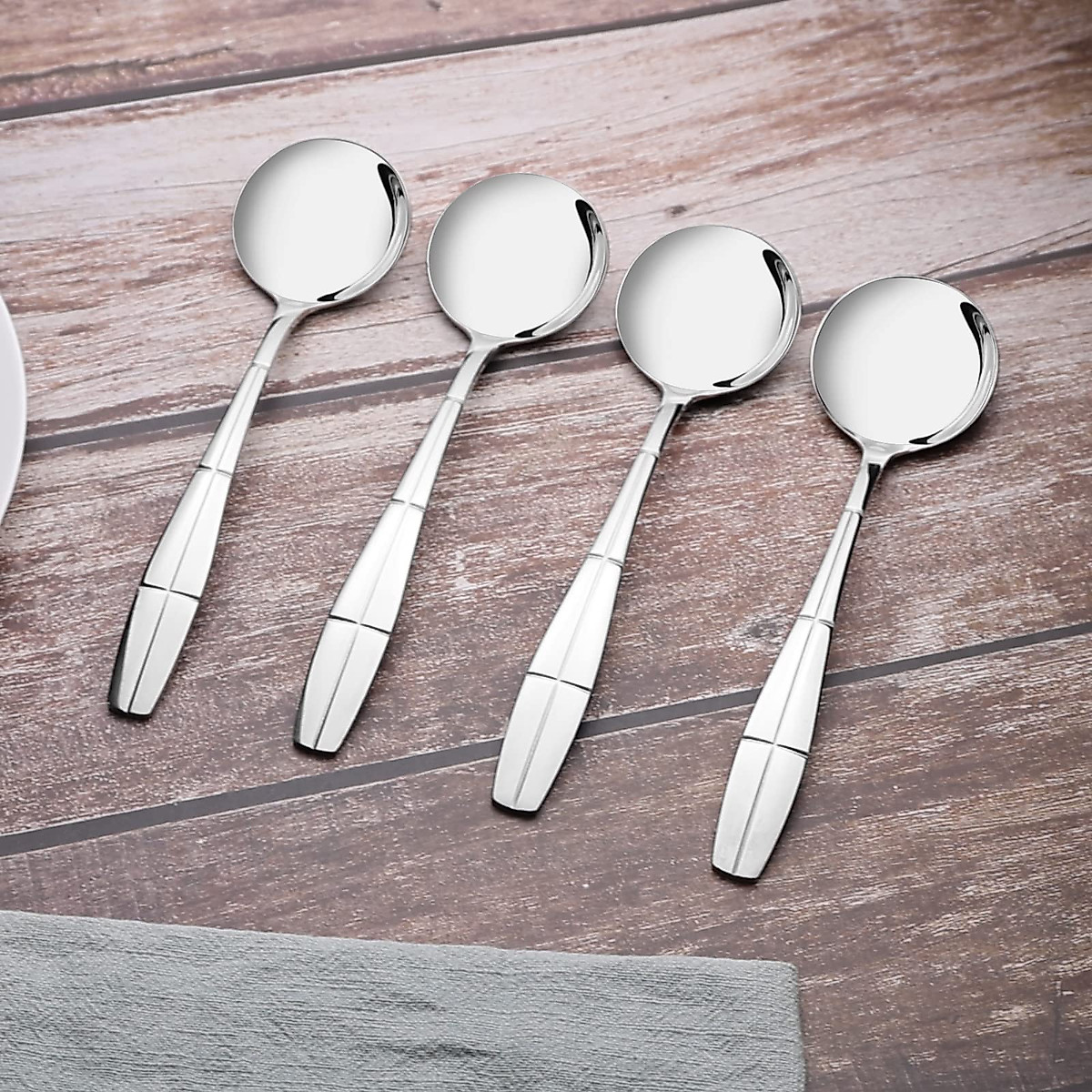 Begale 16-Piece Round Soup Spoon, Stainless Steel Bouillon Spoons