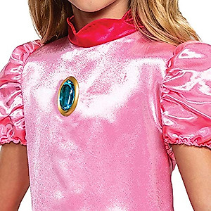Princess Peach Costume Dress, Nintendo Super Mario Bros Deluxe Dress Up Outfit for Girls, Kids Size Small (4-6x)