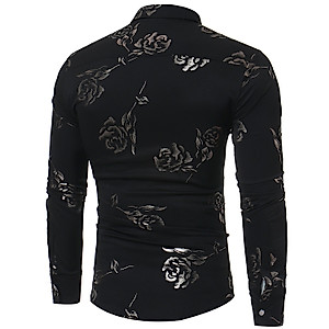 ZEROYAA Mens Hipster Gold Rose Printed Slim Fit Long Sleeve Dress Shirts/Prom Performing Shirts Z56 Black XX-Large