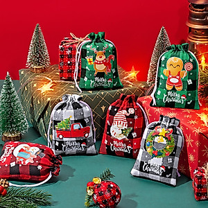 72Pcs Burlap Christmas Drawstring Bags Buffalo Plaid Xmas Gift Bags Burlap Xmas Candy Bags Small Christmas Linen Treat Bags Goody Gift Bags Sacks Reusable Gift Wrapping Bags Holiday Party Favors Bags
