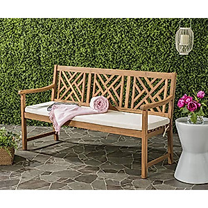 Safavieh PAT6738A Outdoor Collection Bradbury 3 Seat Bench, Natural/Beige