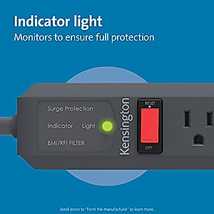 Kensington Guardian 6 Outlet, 15-Foot Cord, & 540 Joules Premium Surge Protector (K38215NA), Black