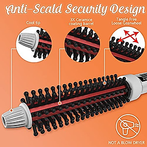GLAMGLIDER Curling Iron Brush, Ceramic Tourmaline Ionic Hair Hot Brush, Anti-Scald Hair Curling Wands,Professional Instant Heat Styling Brush with 4 Heat Settings,Dual Voltage Travel (1.25 Inch)