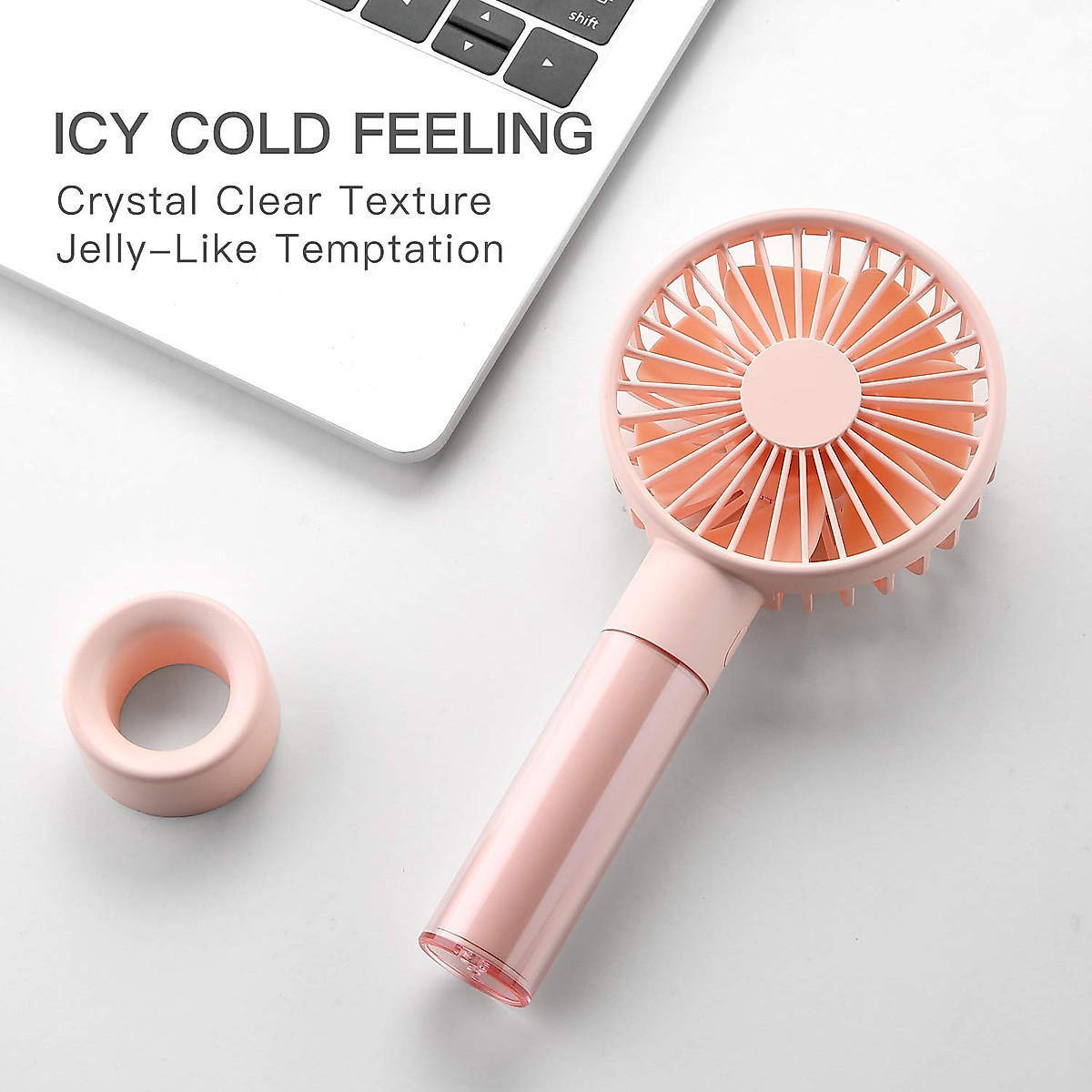 SmartDevil Handheld Fan, Mini Personal Fan with 1200mAh Rechargeable Battery, 3 Speeds Adjustable, Portable Desk Fan with Base, Colorful Handheld Fan For Home, Travel, Office, Camping, Pink