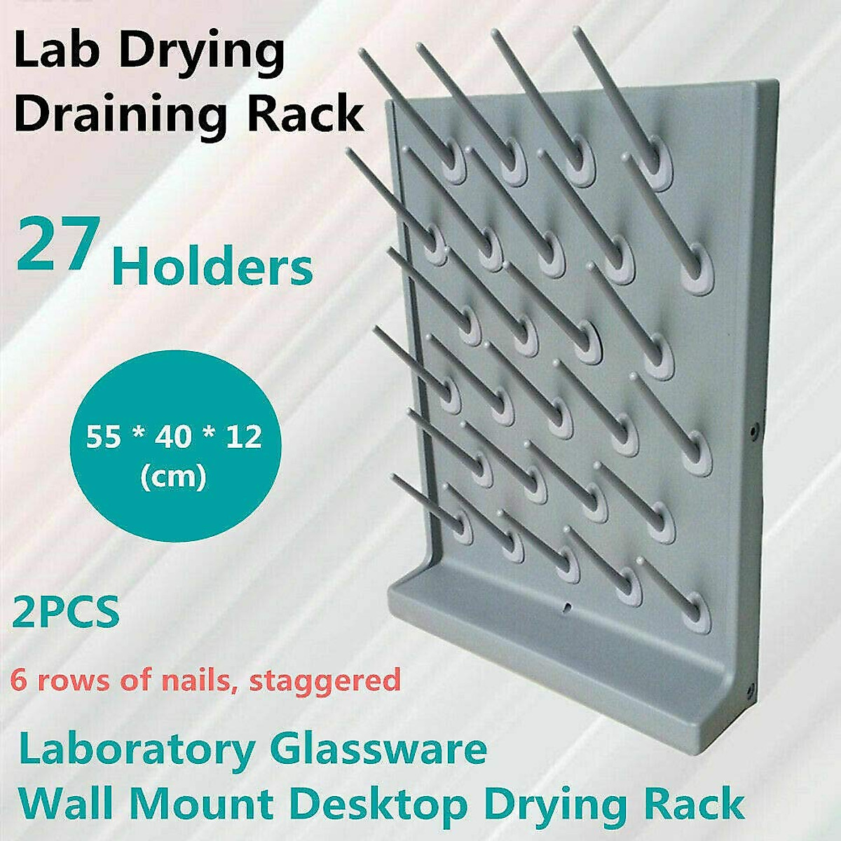 Eapmic 2 Pcs Laboratory Drying Rack Detachable 27 Pegs Wall Mount Glassware Drying Rack Built-in Molded Drain Pan, Lab Supply Pegboard for Tube Beaker Flask Dry