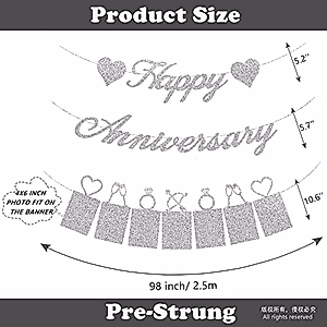 25th Anniversary Decorations Party Supplies Set of Happy Anniversary Photo Banner and Balloons,Hanging Swirls for 25 year Wedding Anniversary decor(silver)