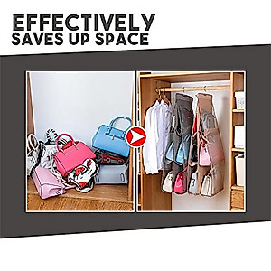 3 Layers Storage Bag for 6 Pockets Hanging Purse Handbag Organizer Clear Hanging Shelf Bag, Hanging Wardrobe Closet, Space Saving Organizers, Gift for Family (Black)