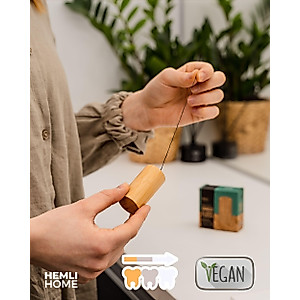 Vegan Bamboo Charcoal Dental Floss - 5-Pack - Refillable Bamboo Container - 5 x 33 Yards - Eco-Friendly Floss - Candelilla Wax Floss with Natural Mint Flavoring