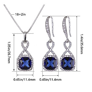 Cubic Zirconia Wedding Jewelry Sets - Women's Vintage Sterling Silver Infinity Square Blue Sapphire Crystal CZ Rhinestone Necklace Earring Set Bridal Jewelry for Bride Bridesmaids Mother of Bride