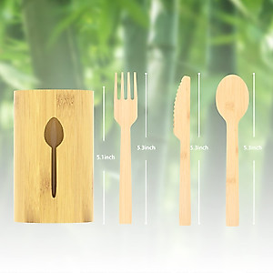 Raslate 3 Bamboo Silverware Utensil Organizers Flatware Holders with Biodegradable Wooden Cutlery Set Disposable 25 Forks 25 Spoons 25 Knives for Eating Eco Friendly Serving Natural Cutlery