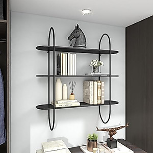 Deco 79 Metal Oval 3 Shelf Wall Shelf, 28" x 8" x 28", Black