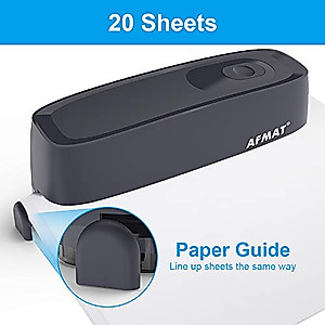 3 Hole Puncher for Paper, AFMAT Electric Hole Punch 3 Ring, 20-Sheet Paper Punch, AC or Battery Operated 3 Hole Puncher, Effortless Punching, Long Lasting Paper Punch for Office School Studio, Gray