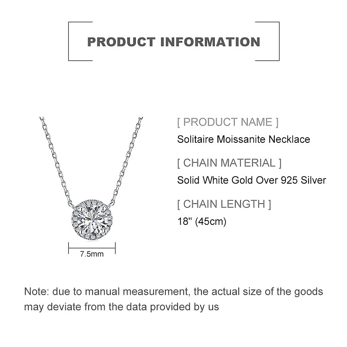 PAENENPH Solid 14K White Gold Over 925 Silver Bezel-Set Diamond Solitaire Necklace,Round Bezel Moissanite Pendant Necklace,18 Inch,Gift for Her (White Gold, 14K Gold)