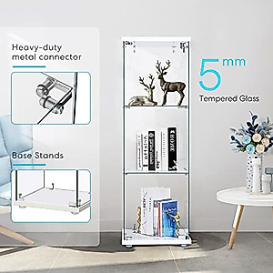 VIVOHOME 3 Layers 15.7''W x 15.7''D x 47.2''H Glass Display Cabinet Countertop Showcase with Lock, 5mm Tempered Glass 25mm MDF Base