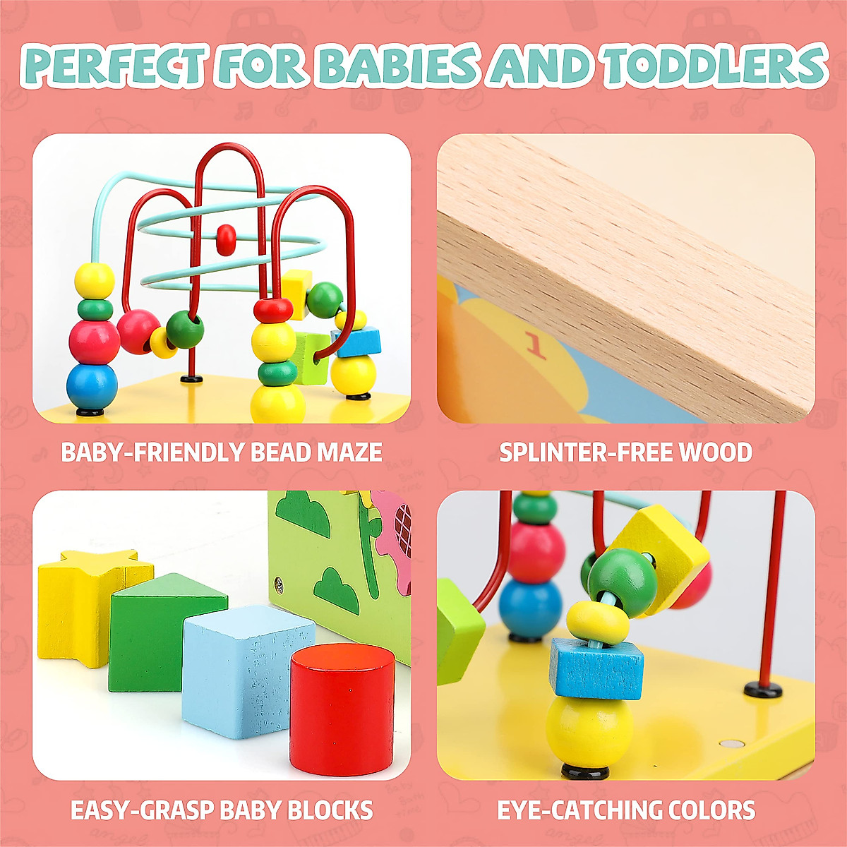 TOY Life Wooden Baby Activity Cube for Toddlers 1-3 Activity Cube Learning Toys for 1 Year Old With Busy Cube Bead Maze for Toddlers 1-3 Educational Toys for 1+ Year old 9 10 Month Old Baby Toys Gifts