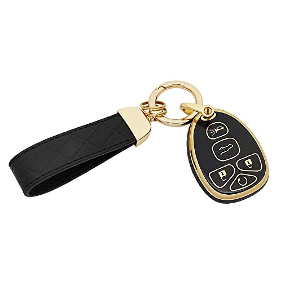 TPU Protective Key Fob Cover Case Compatible with GMC Acadia Yukon Cadillac Escalade SRX Chevy Suburban Tahoe Traverse Buick Enclave Pontiac Torrent Key Fob (Black)