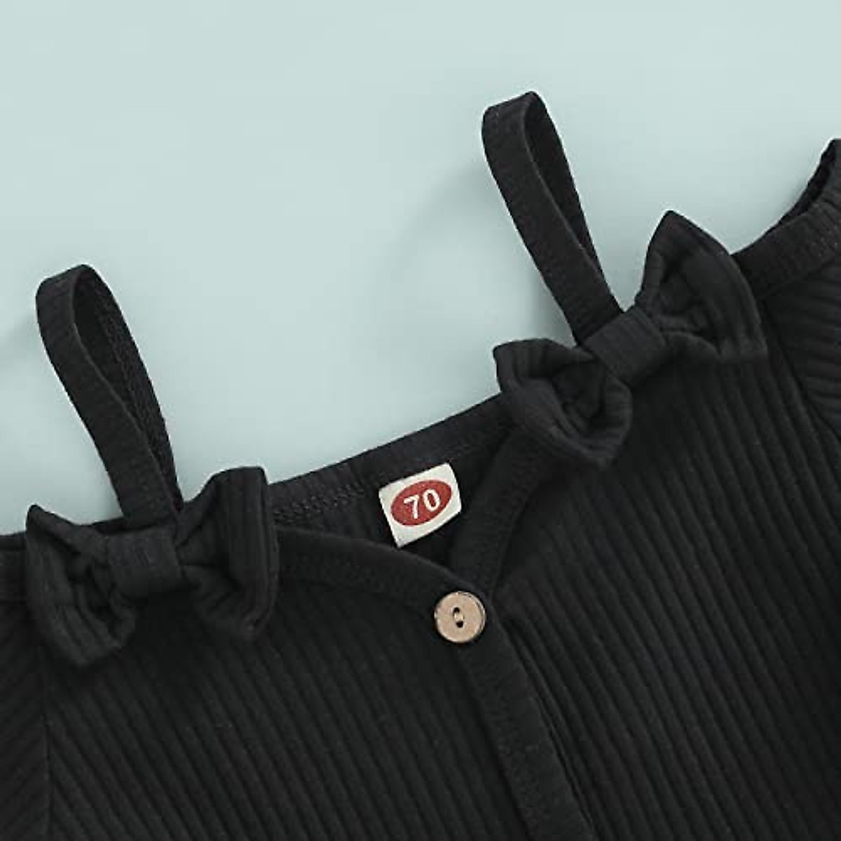 Xiaodriceee Newborn Baby Girl Summer Clothes Short Sleeve Ribbed Strao Romper Cow Bell Bottom Pants Headband 3Pcs Outfit (12-18 Months,Black)