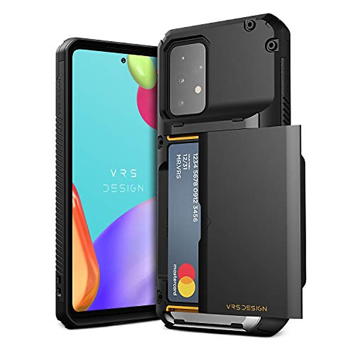 VRS DESIGN Damda Glide Pro Case for Galaxy A52 5G/4G - [4 Card Slots], Wallet, Shock-Absorbent, Black (6.5 inch)